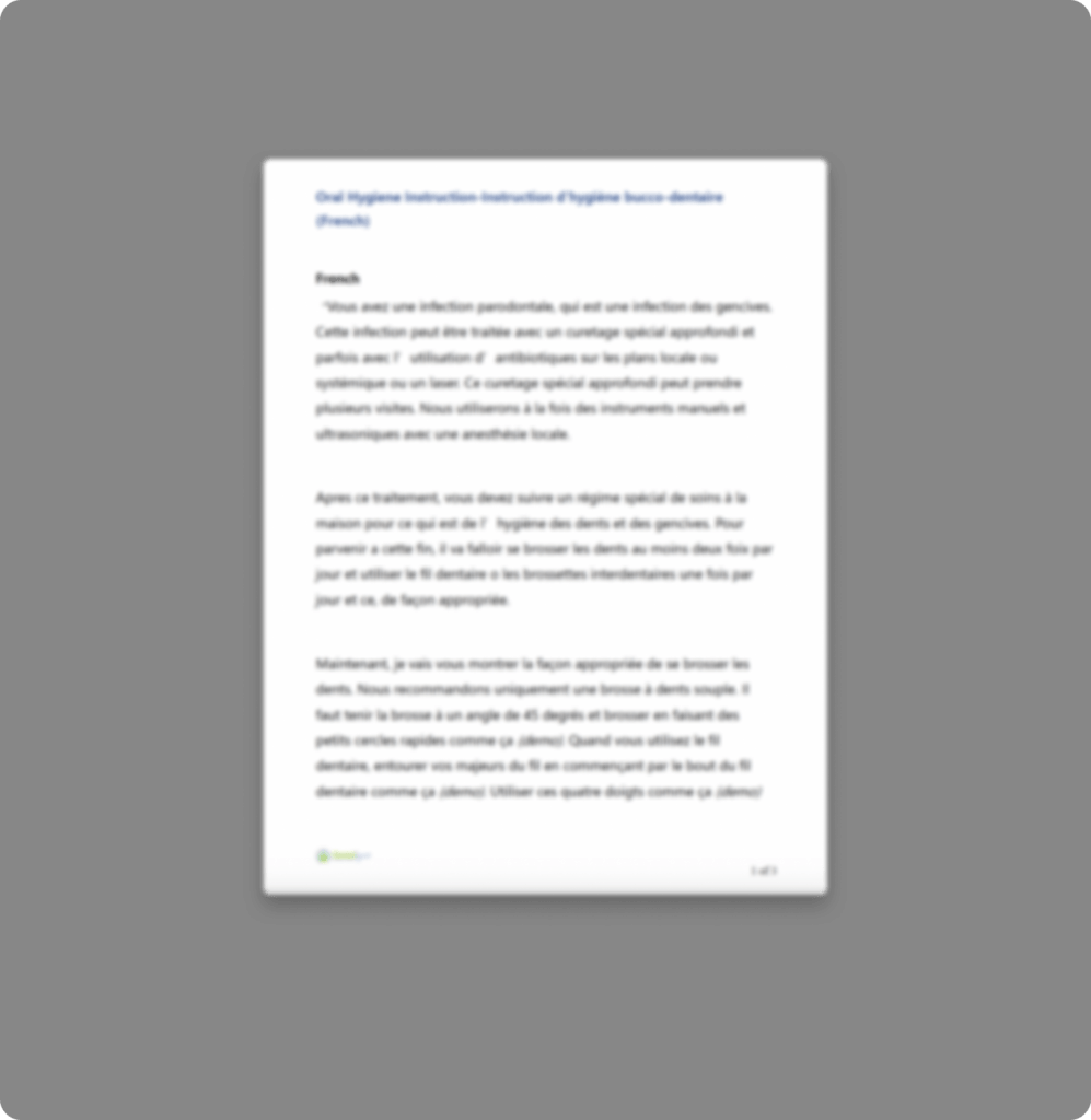 Oral Hygiene Instruction Script (OHI) - French - Dental Hygienists Abroad